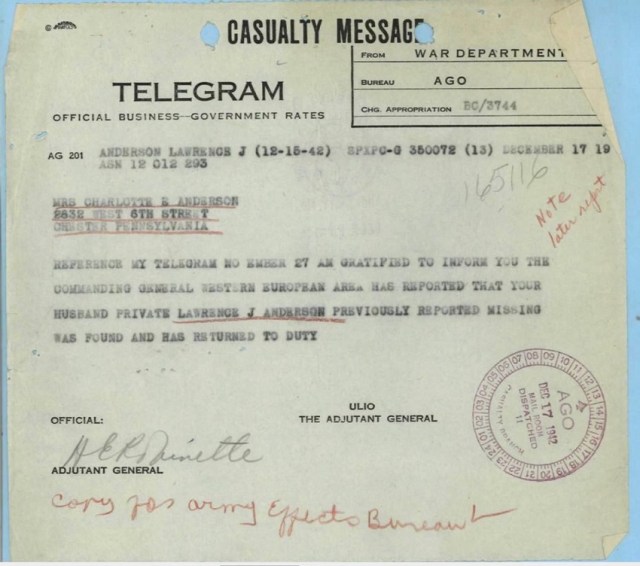 Private 1st Class Lawrence J. Anderson (1919–1944) – Delaware's World ...