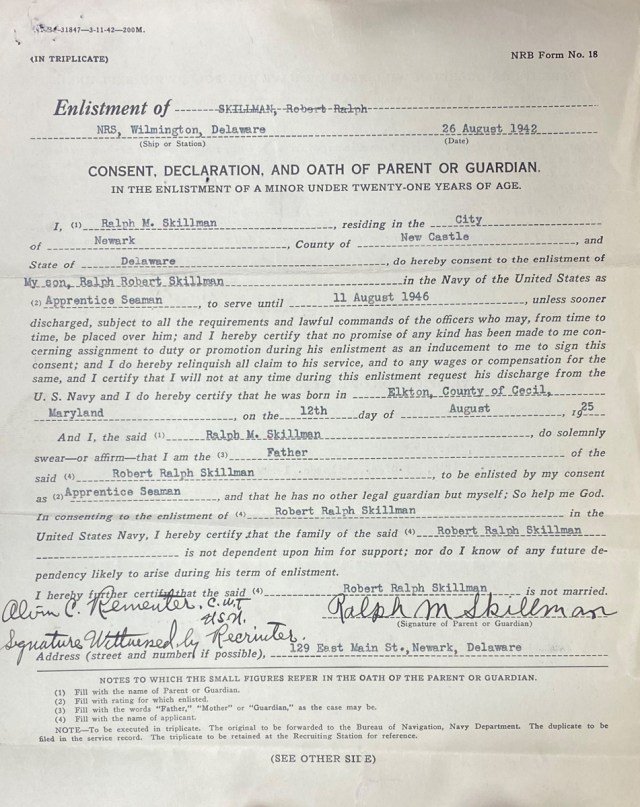 Aviation Ordnanceman 2nd Class Ralph R. Skillman (1925–1944) – Delaware ...