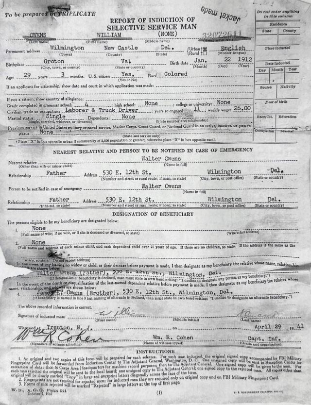 Private 1st Class William Owens (1912–1942) – Delaware's World War II ...