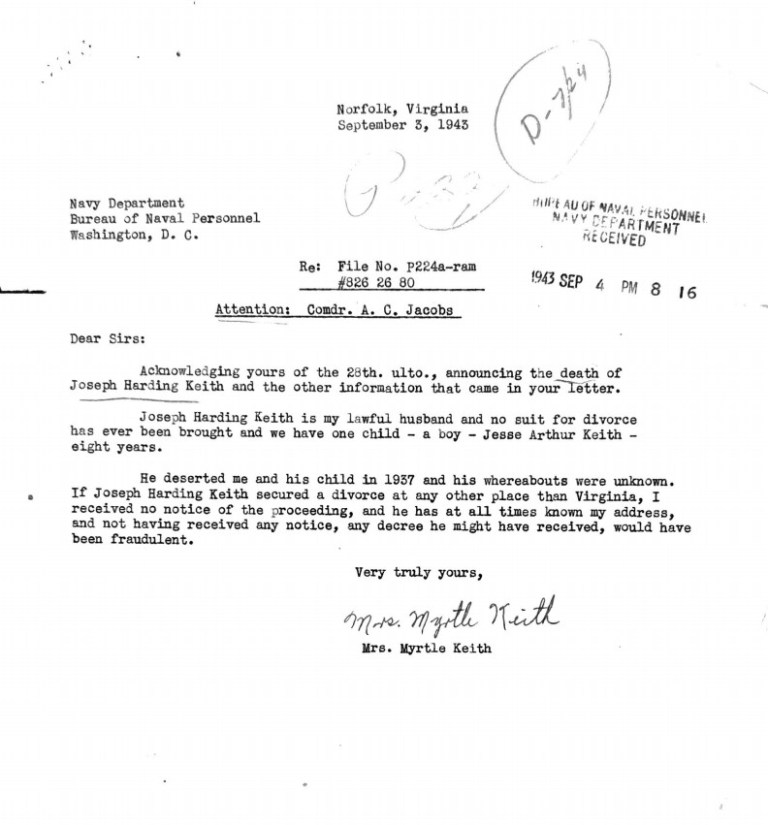 Ship’s Cook 3rd Class Joseph H. Keith (1913–1943) – Delaware's World War II Fallen